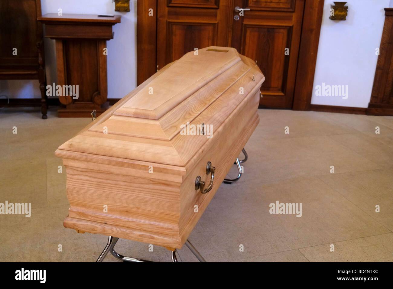 Coffin in church at funeral. Geneva. Switzerland. Coffin in church at ...