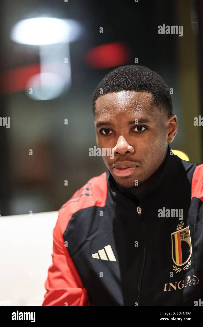 Belgium's Stanis Idumbo pictured during a press conference of the ...
