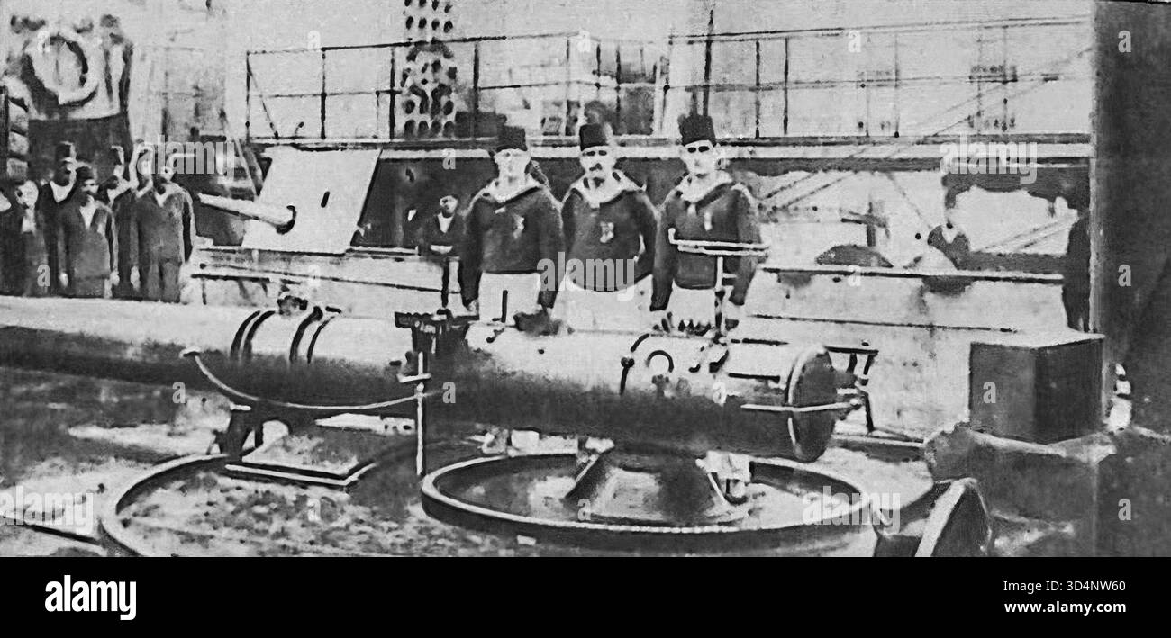 23 January 1916. Ottoman gunners train on large coastal artillery under ...