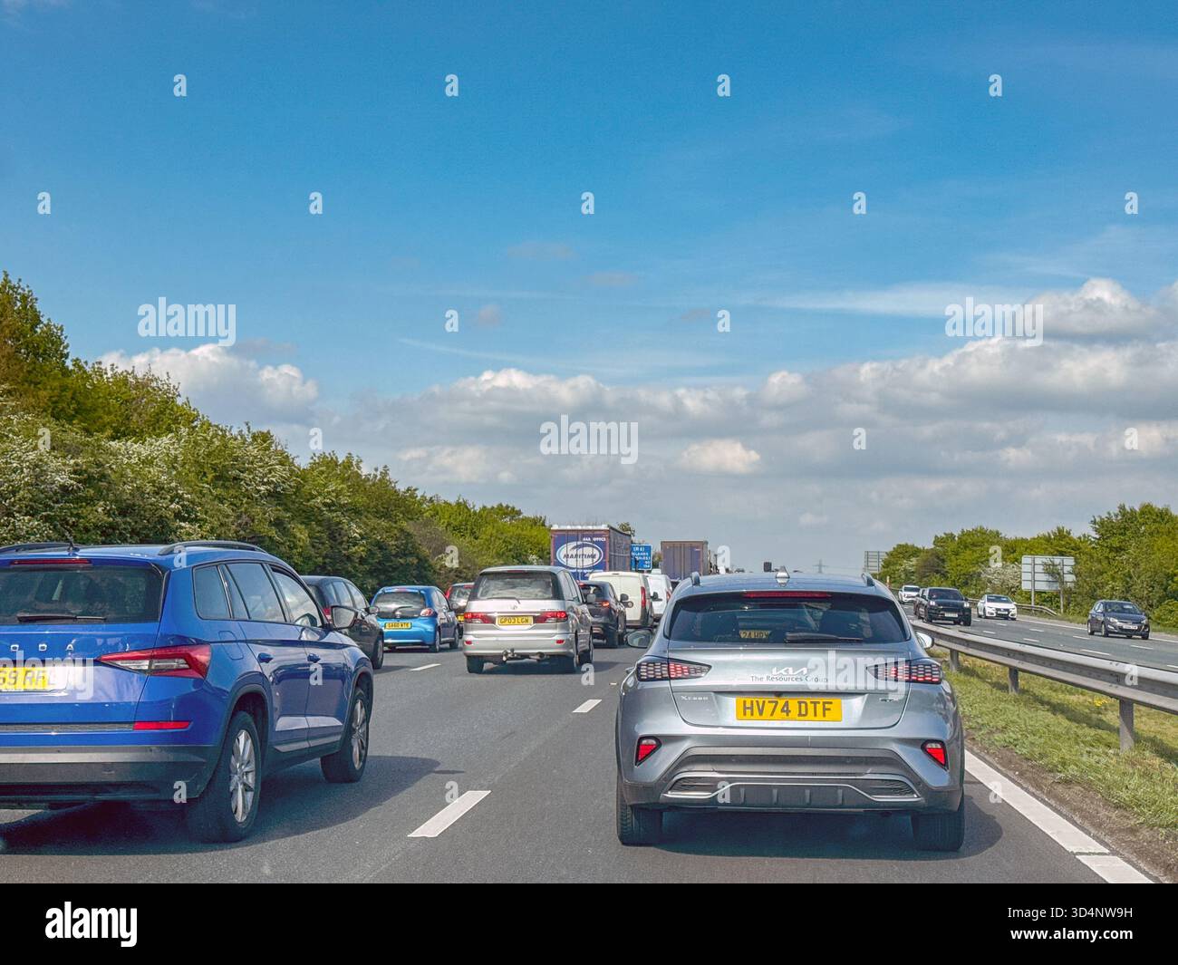 Bridgewater, Somerset, England, UK - 25 April 2025: Queuing traffic on ...