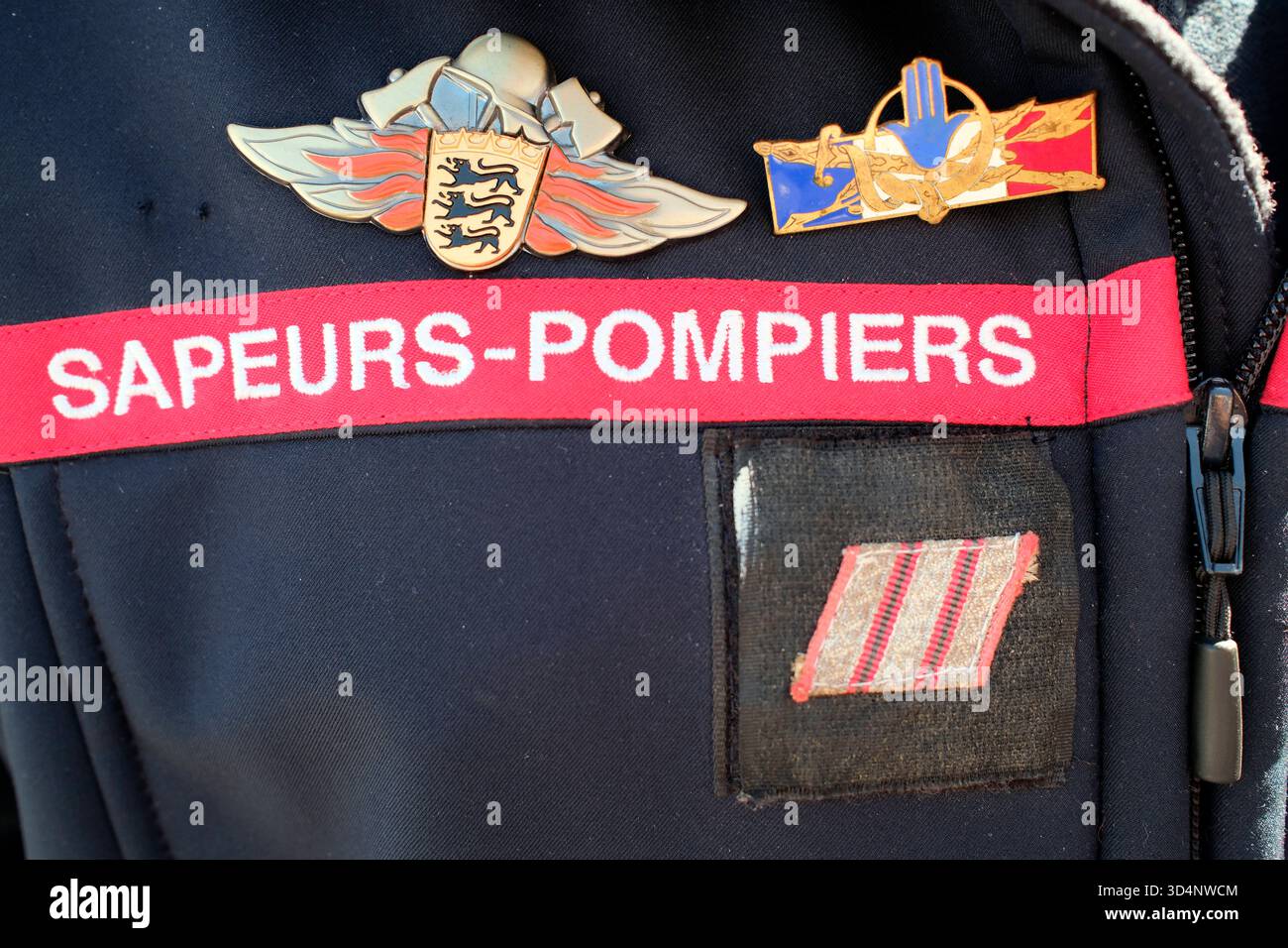 Firefighter. Detail of the uniform. Saint Gervais. France. Firefighter ...