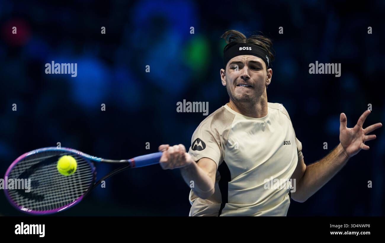 Taylor Fritz of USA plays a forehand during his round robin singles ...