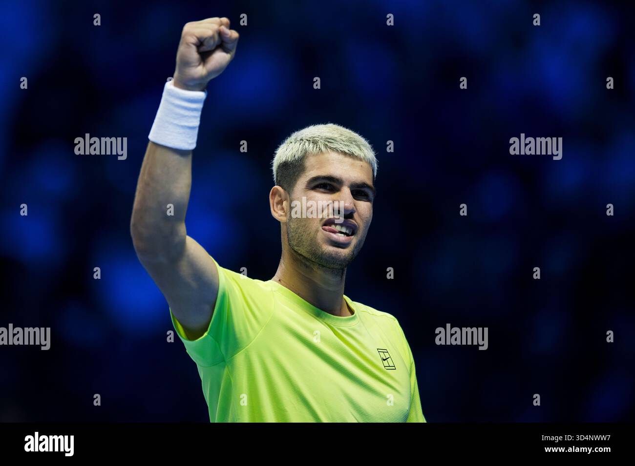 Carlos Alcaraz of Spain celebrates during his round robin singles match ...