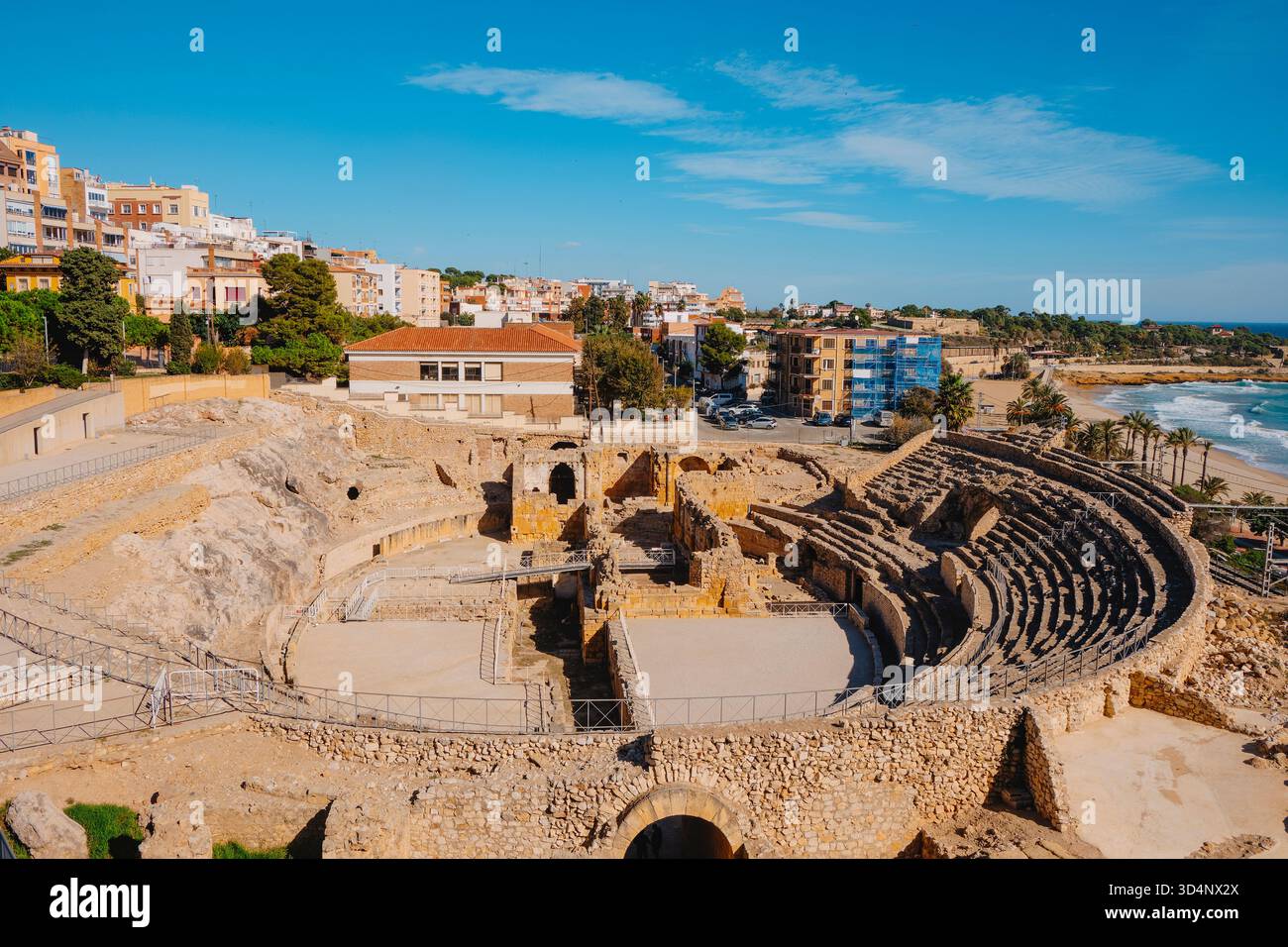 the Roman amphitheatre of Tarragona, Spain, overlooking the ...