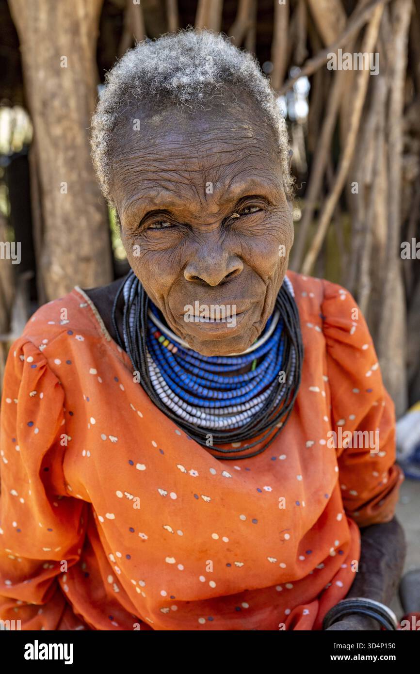 Old woman from Tortoise clan in Loluk village, Napak district, Karamoja ...