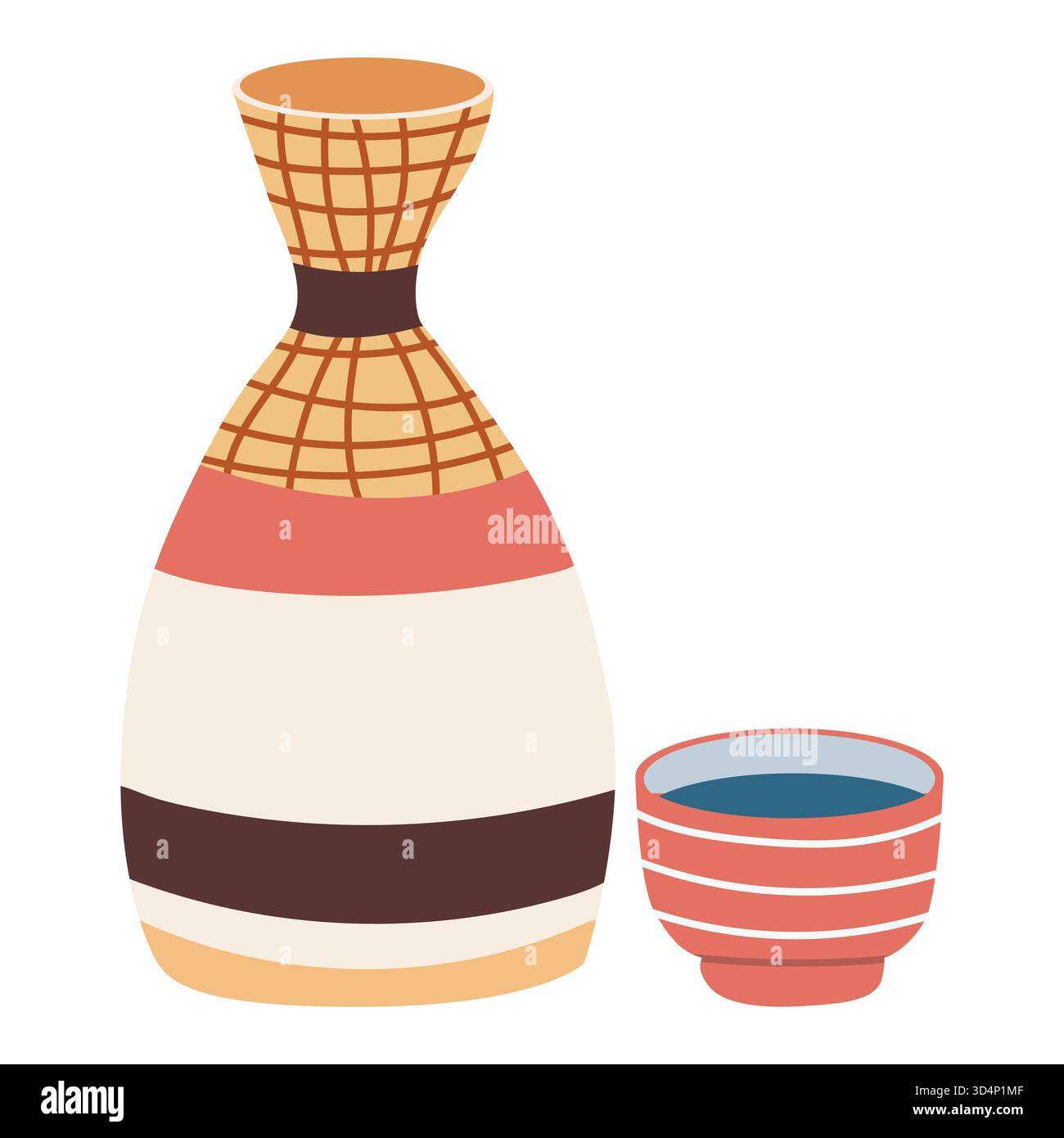 A colorful flat vector illustration of a traditional japanese sake ...