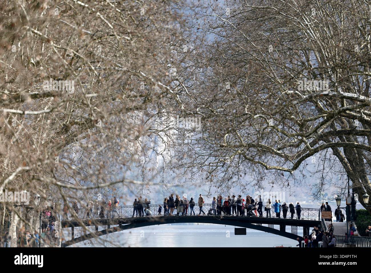 Tourists on the Pont des Amours - Lovers Bridge in Summer at Annecy ...