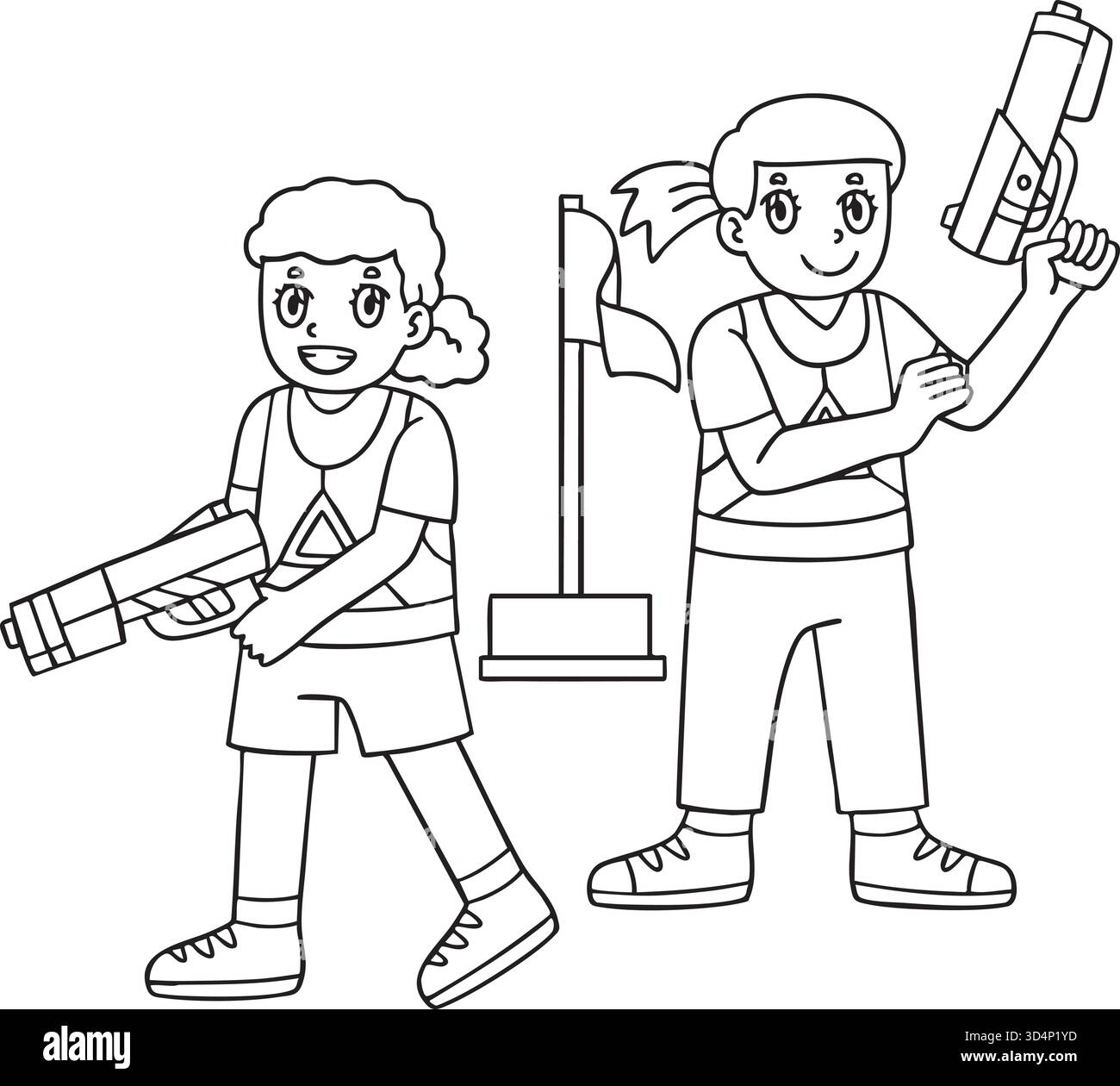 Laser Tag Girl Guarding the Flag Isolated Coloring Stock Vector Image ...