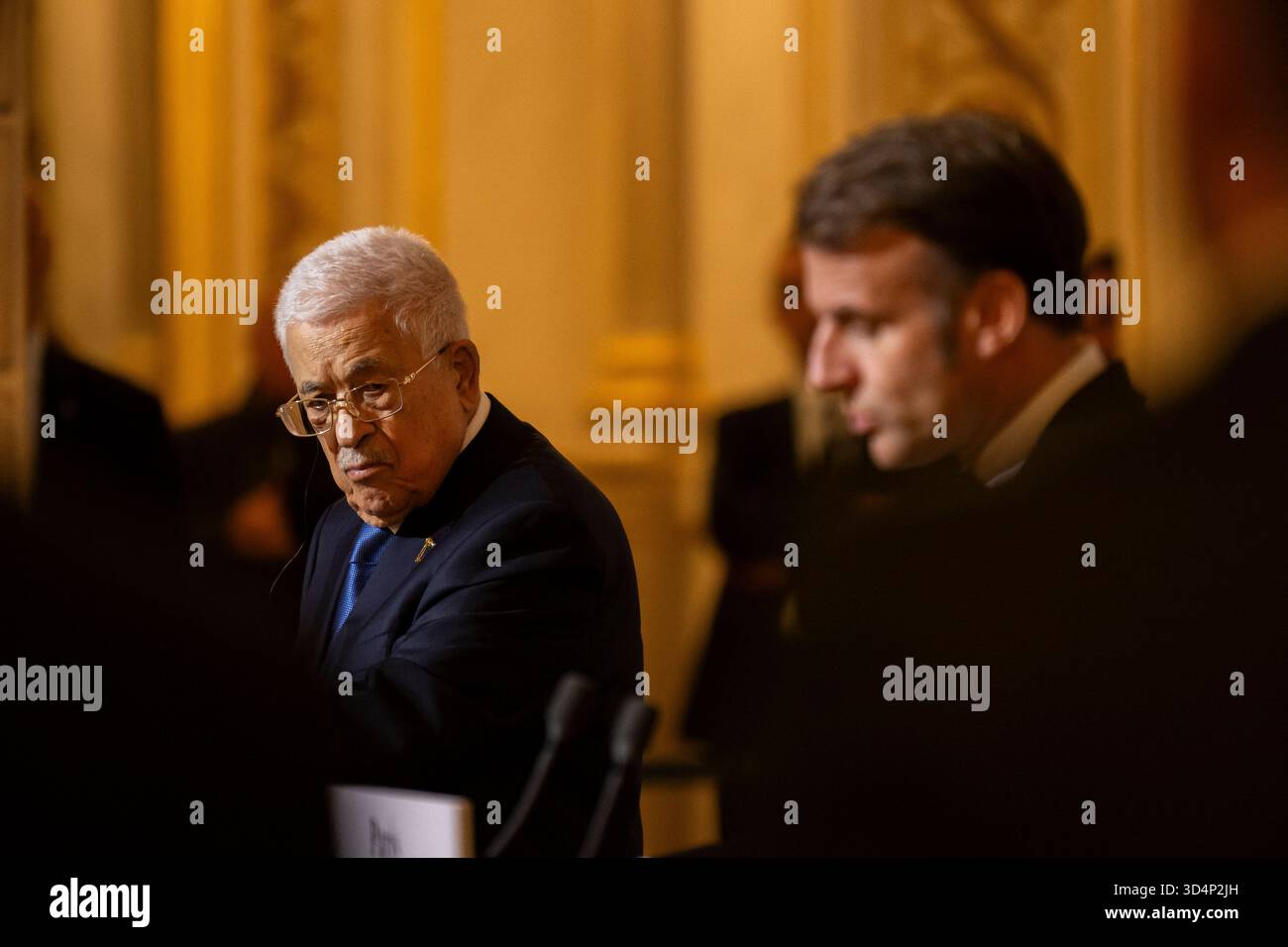 French President Emmanuel Macron and Palestinian president Mahmud Abbas ...