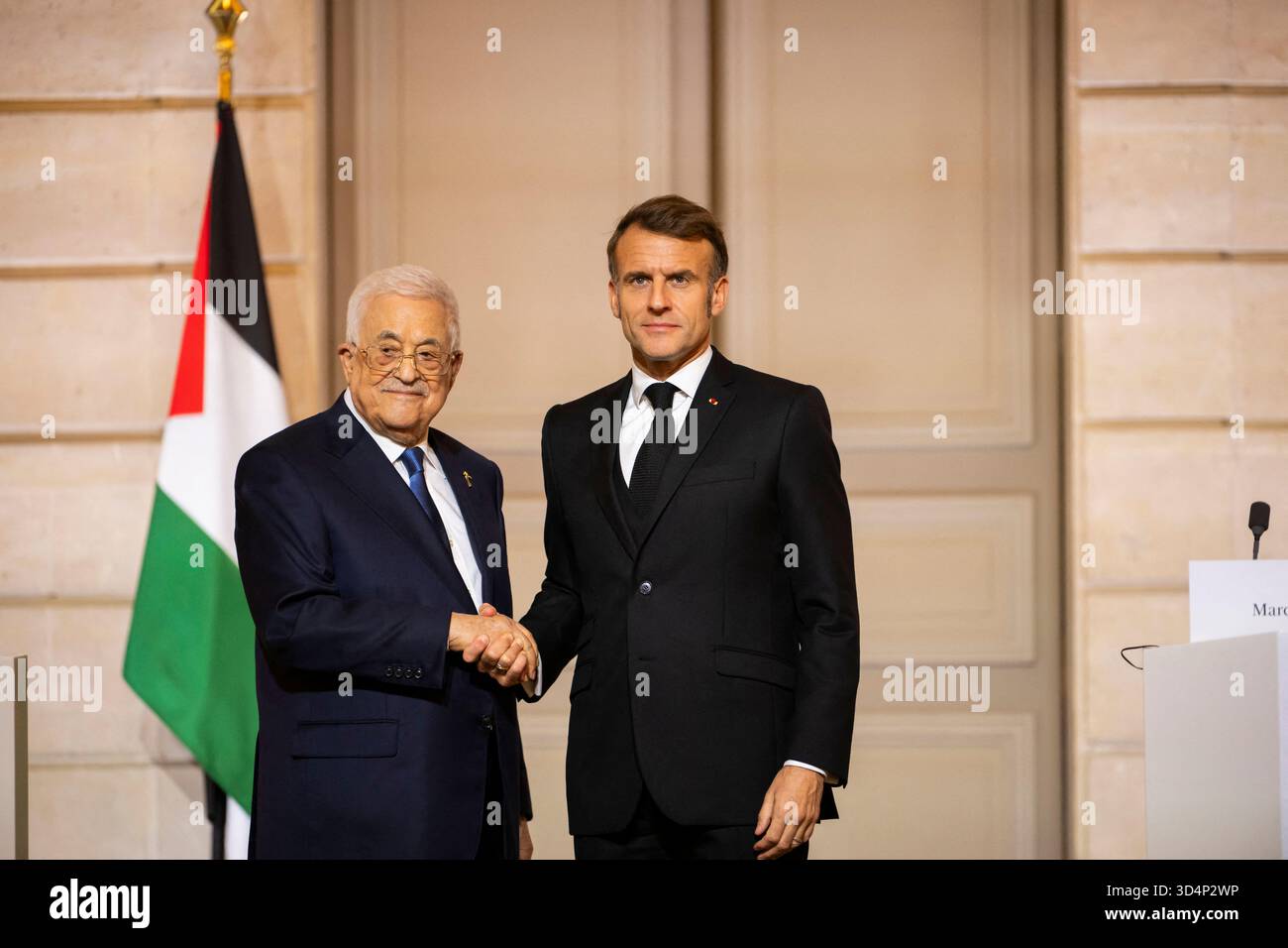 French President Emmanuel Macron and Palestinian president Mahmud Abbas ...