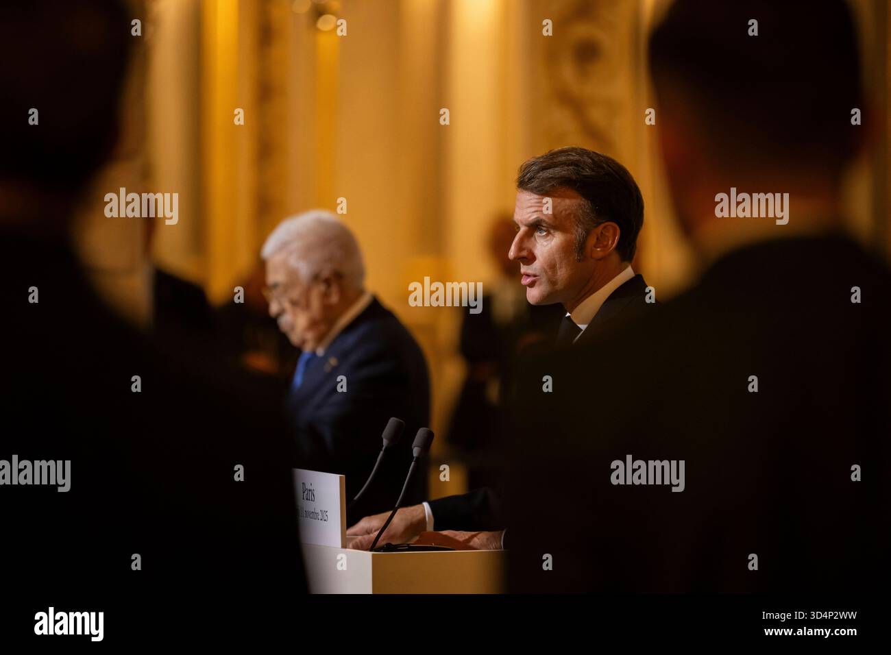 French President Emmanuel Macron and Palestinian president Mahmud Abbas ...