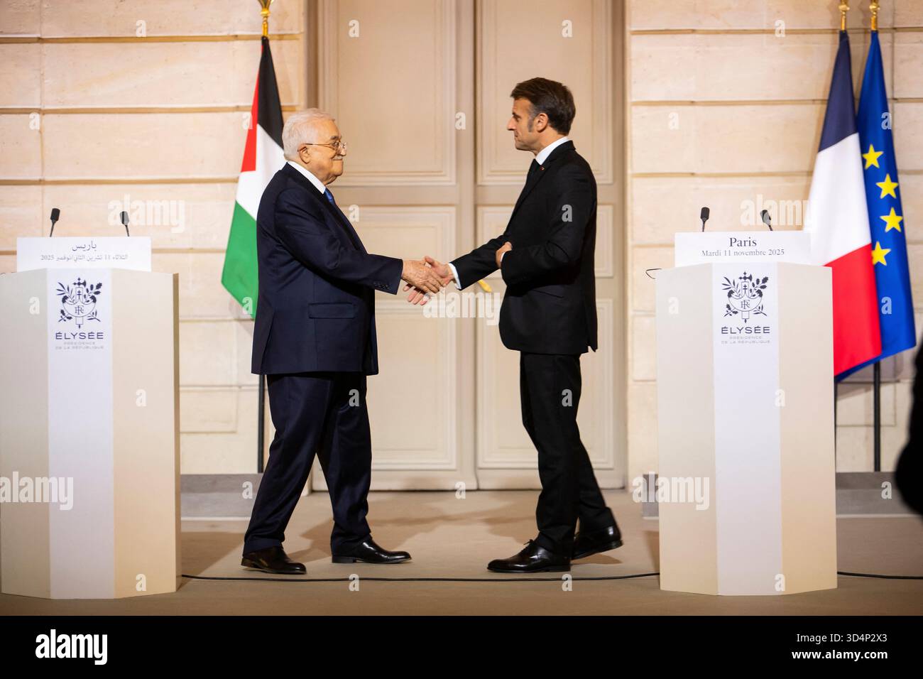 French President Emmanuel Macron and Palestinian president Mahmud Abbas ...