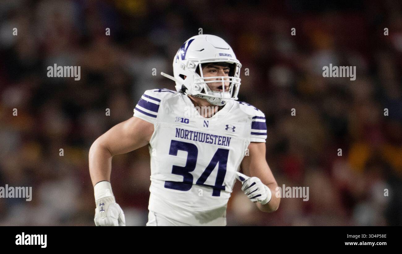 Northwestern linebacker Payton Roth (34) runs during an NCAA football ...