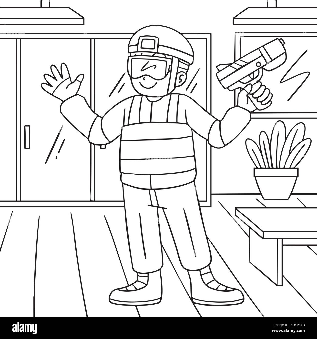 Laser Tag Boy in Laser Tag Gear Coloring Page Stock Vector Image & Art ...