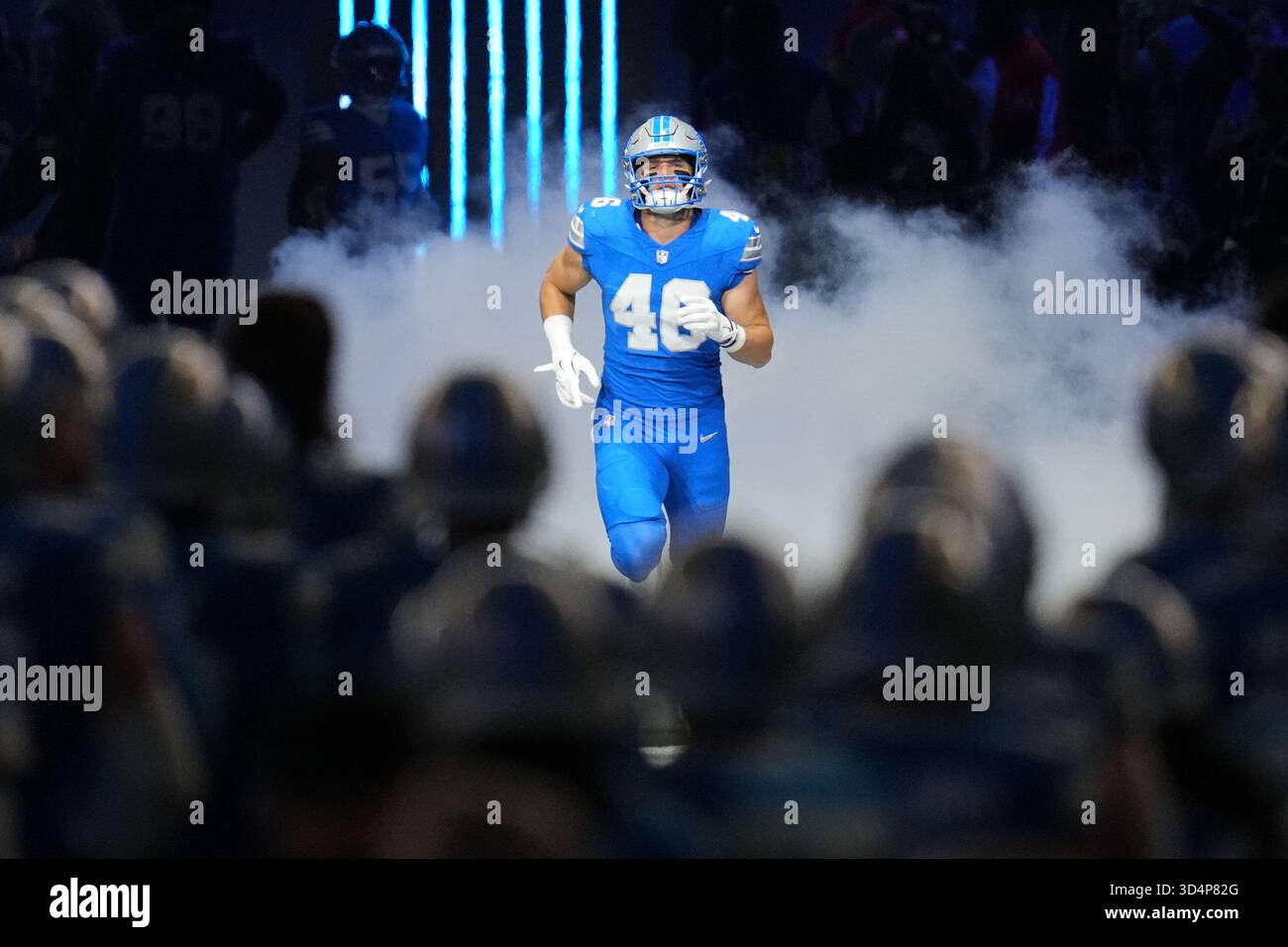 Detroit Lions linebacker Jack Campbell (46) is introduced before an NFL ...