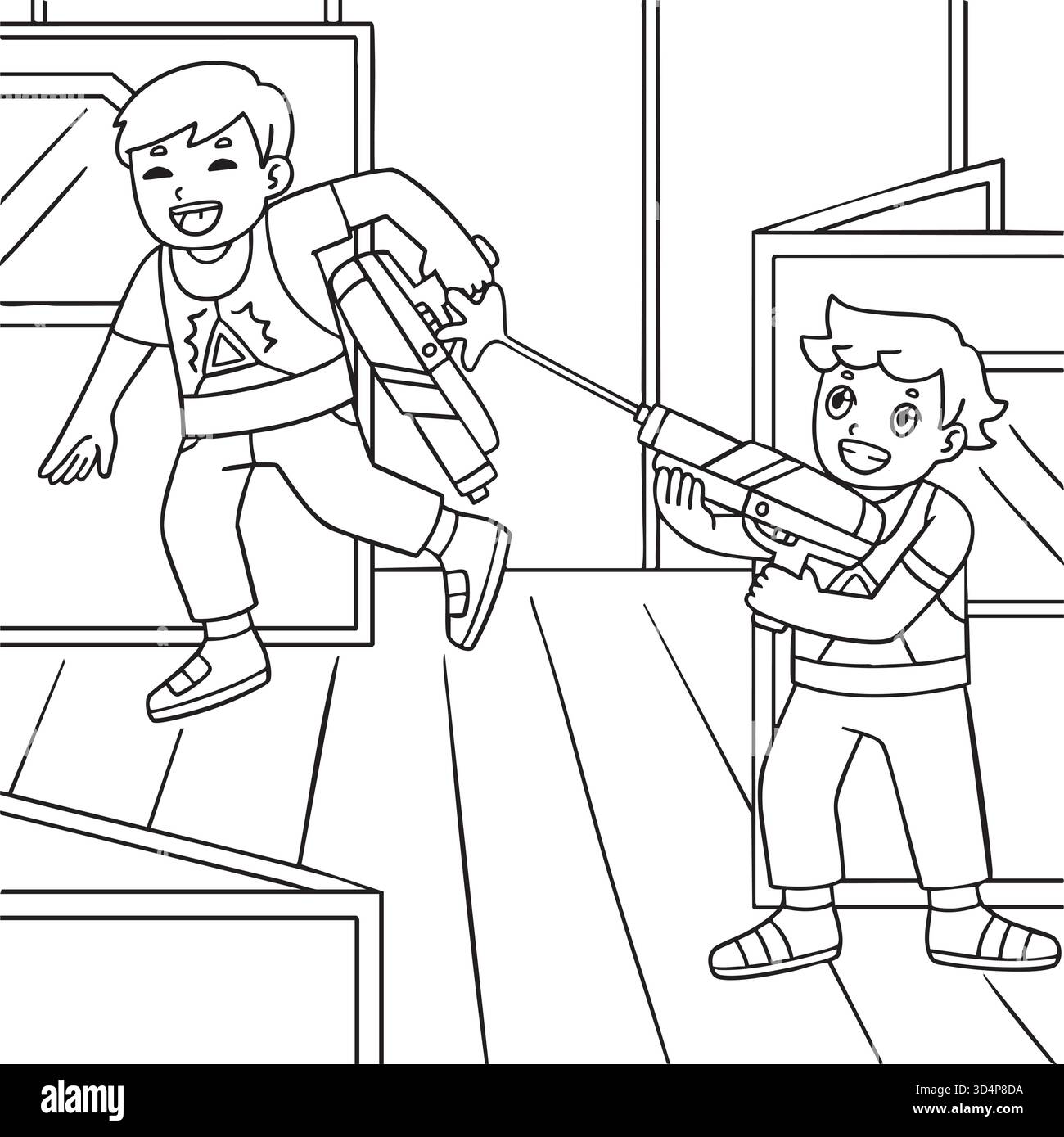 Laser Tag Boy Tagging an Opponent Coloring Page Stock Vector Image ...