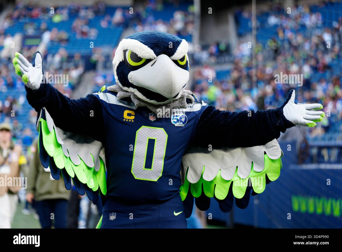 Seattle Seahawks mascot Blitz looks on before an NFL football game ...