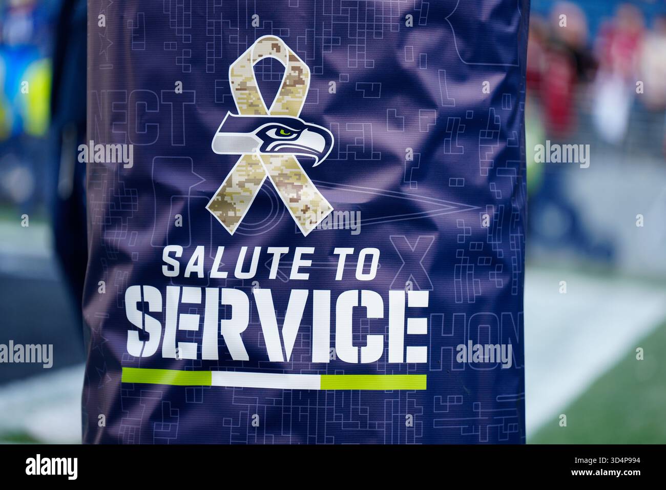 A Seattle Seahawks Salute to Service logo on the goal posts during an ...
