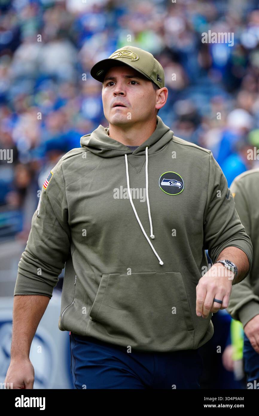 Seattle Seahawks head coach Mike Macdonald looks on before an NFL ...