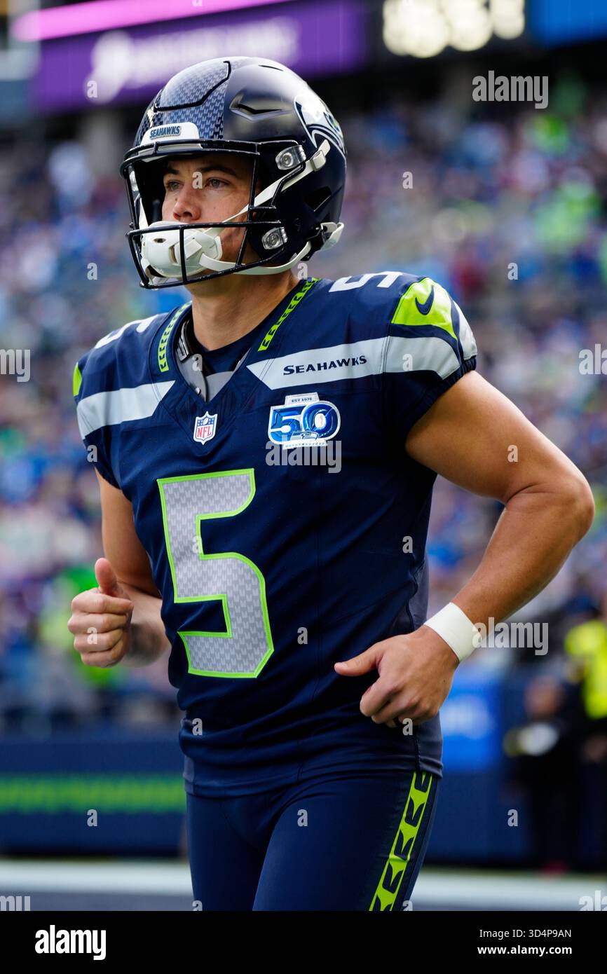 Seattle Seahawks place kicker Jason Myers (5) looks on before an NFL ...