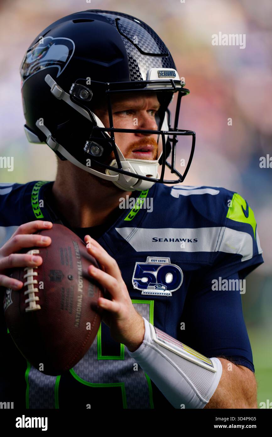 Seattle Seahawks quarterback Sam Darnold (14) looks to pass the ball ...