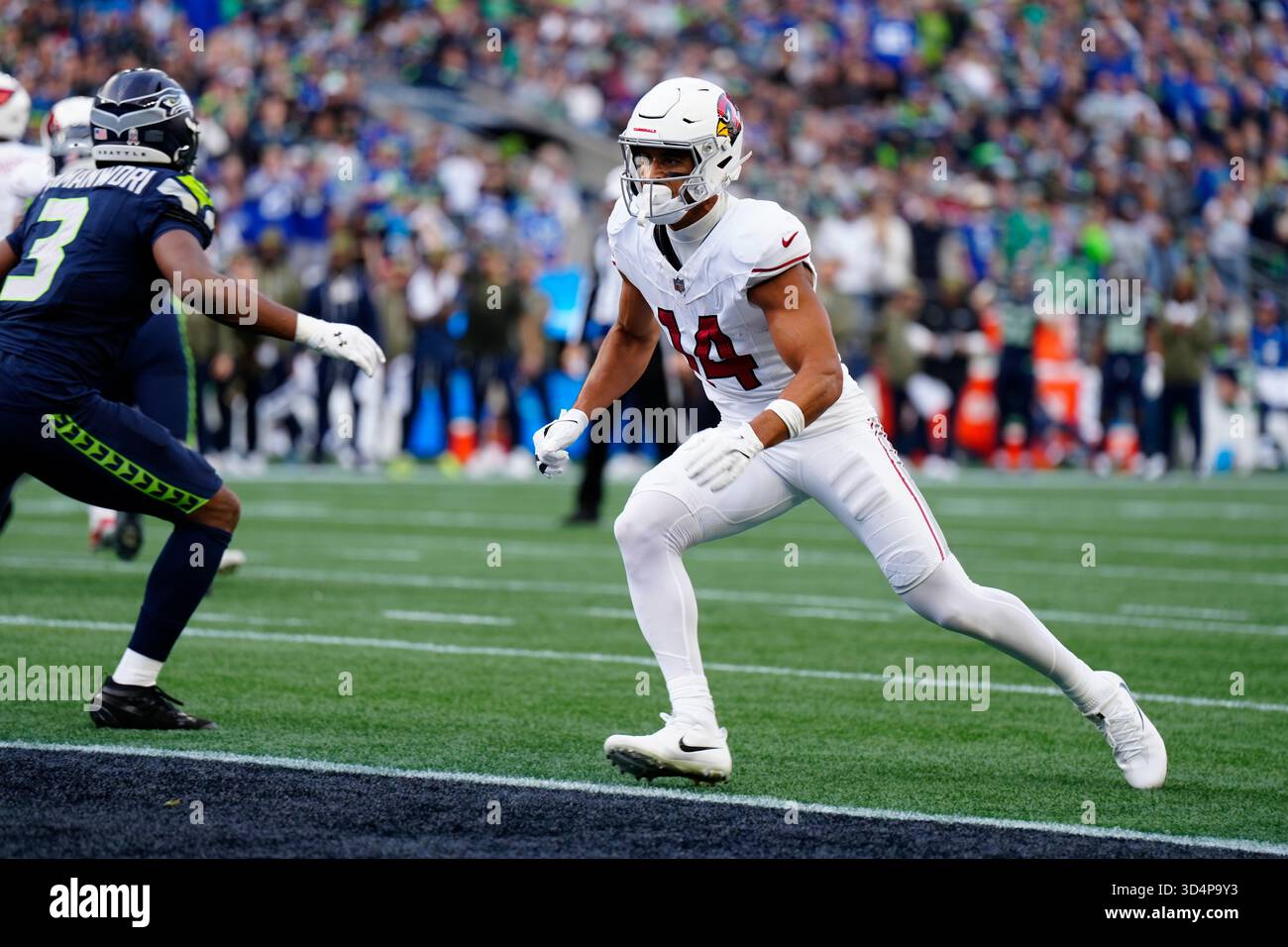 Arizona Cardinals wide receiver Michael Wilson (14) runs down the field ...