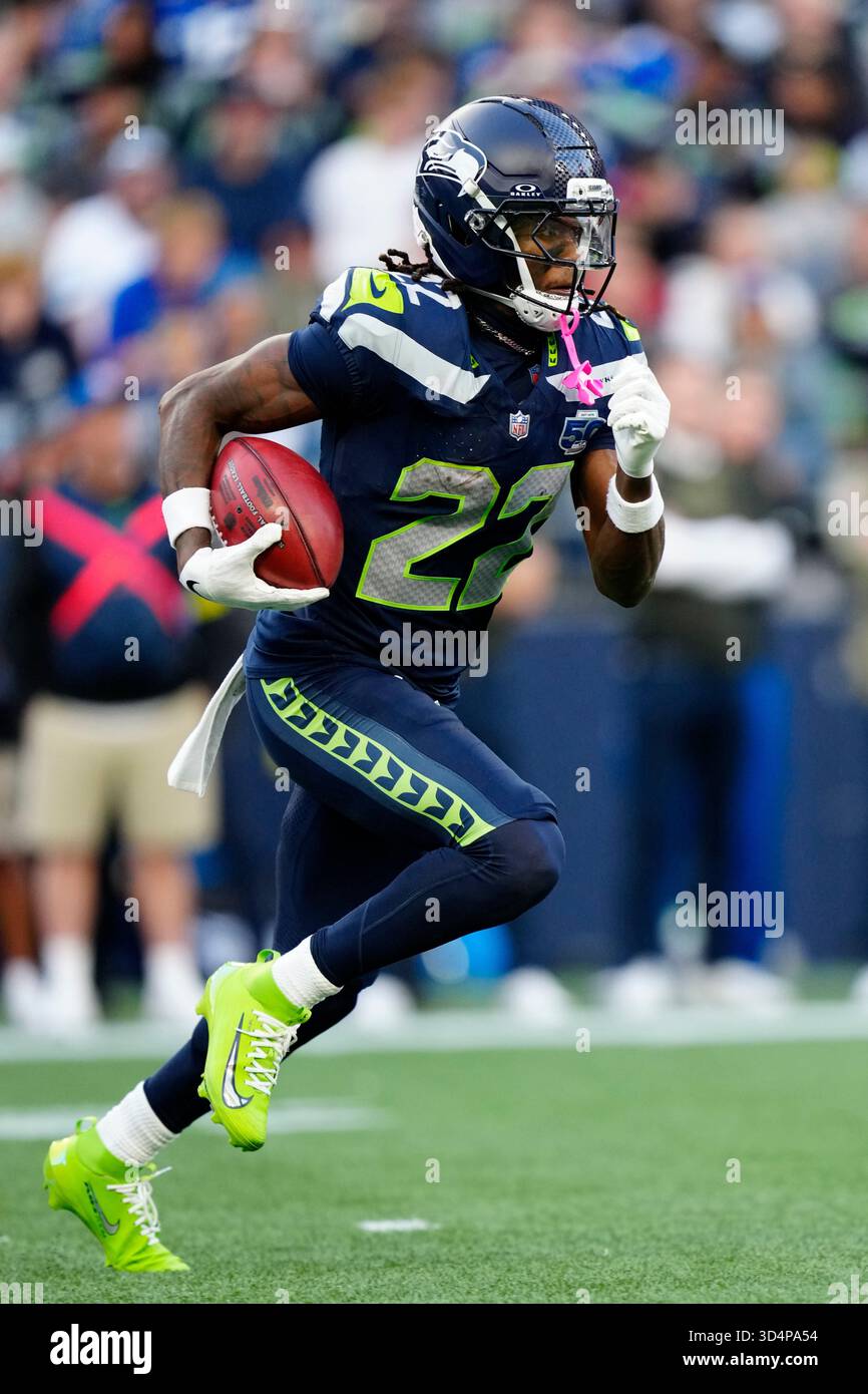 Seattle Seahawks wide receiver Rashid Shaheed (22) runs with the ball ...