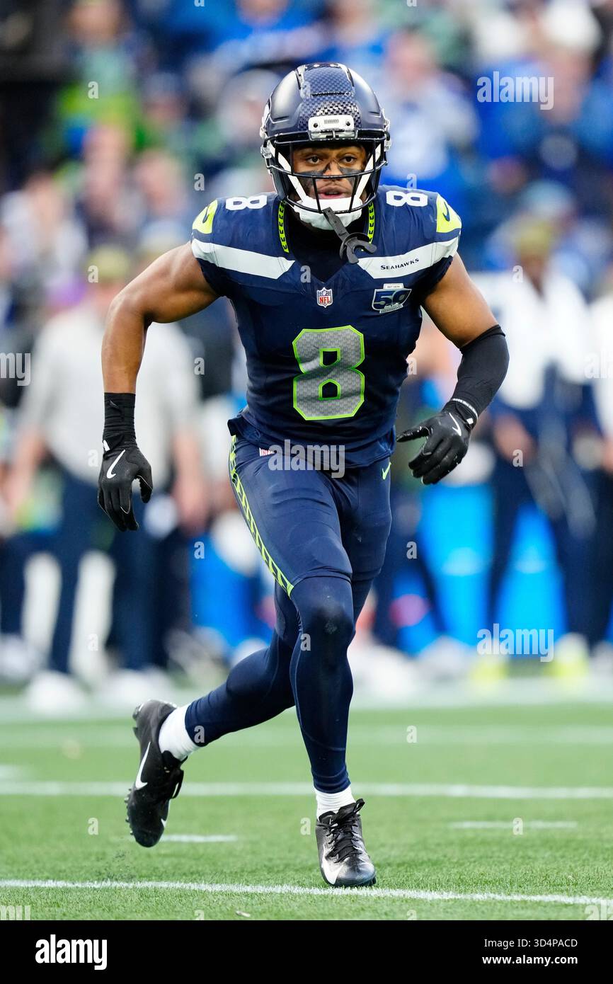 Seattle Seahawks safety Coby Bryant (8) runs down the field during an ...