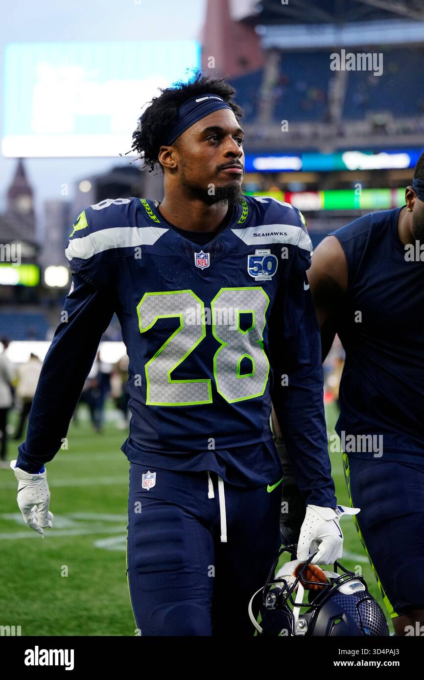 Seattle Seahawks cornerback Nehemiah Pritchett (28) walks off the field ...