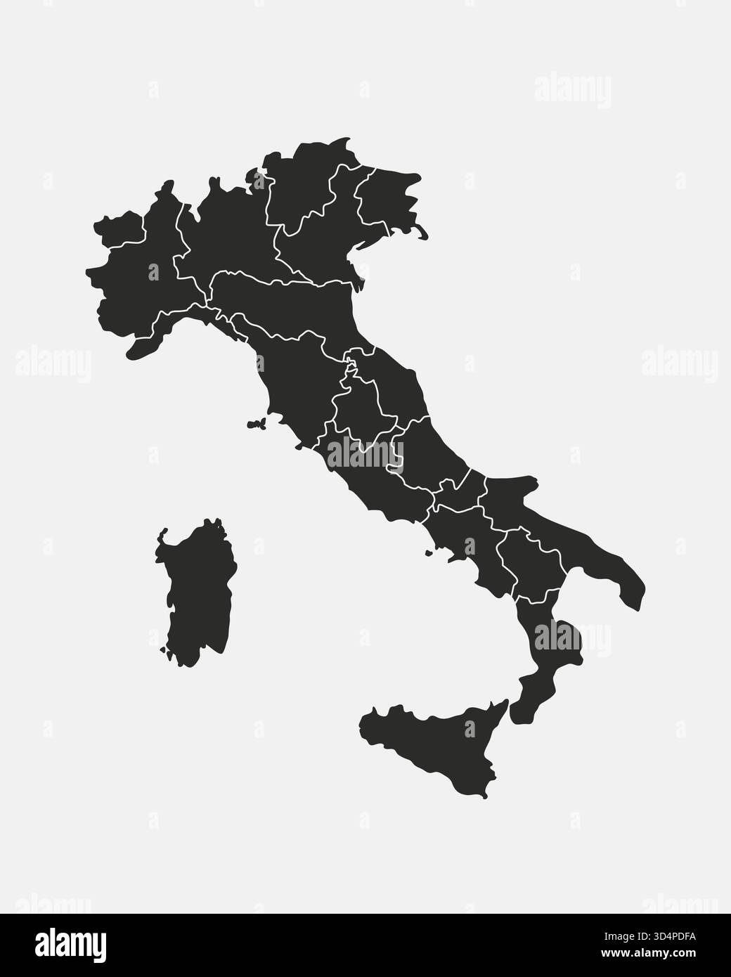 Italy map with regions isolated on a white background. Map of Italy ...