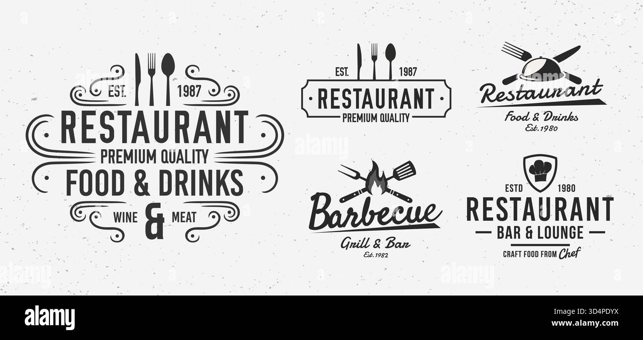 Restaurant logo set. Vintage restaurant emblems. Restaurant labels ...