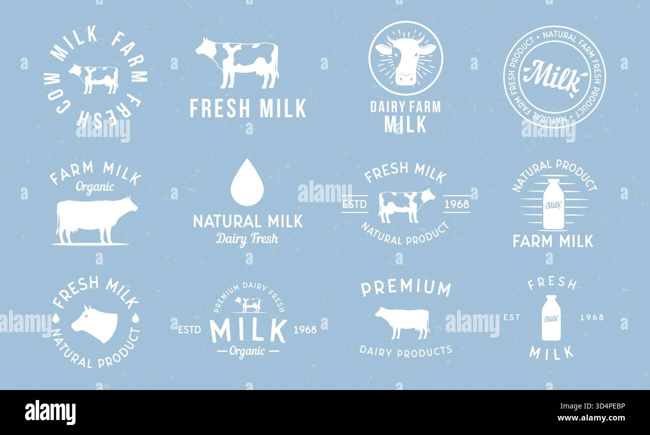 Dairy and milk products labels, emblems and logos. Milk logo set with ...