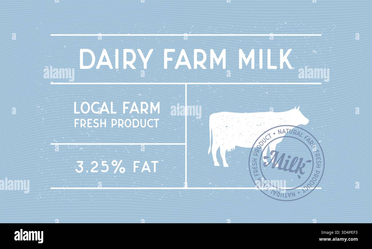 Dairy farm milk vintage label. Minimal design of old label with cow ...