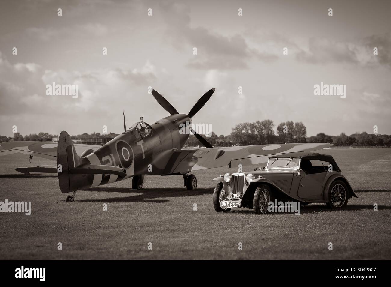 1937 MG TA on display with the RAF Supermarine Spitfire 21T during the ...