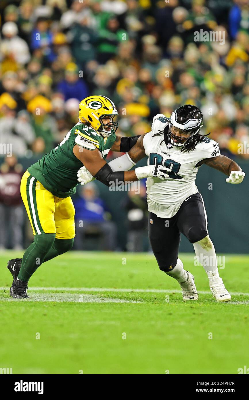 Green Bay Packers offensive tackle Jordan Morgan (77) guards ...