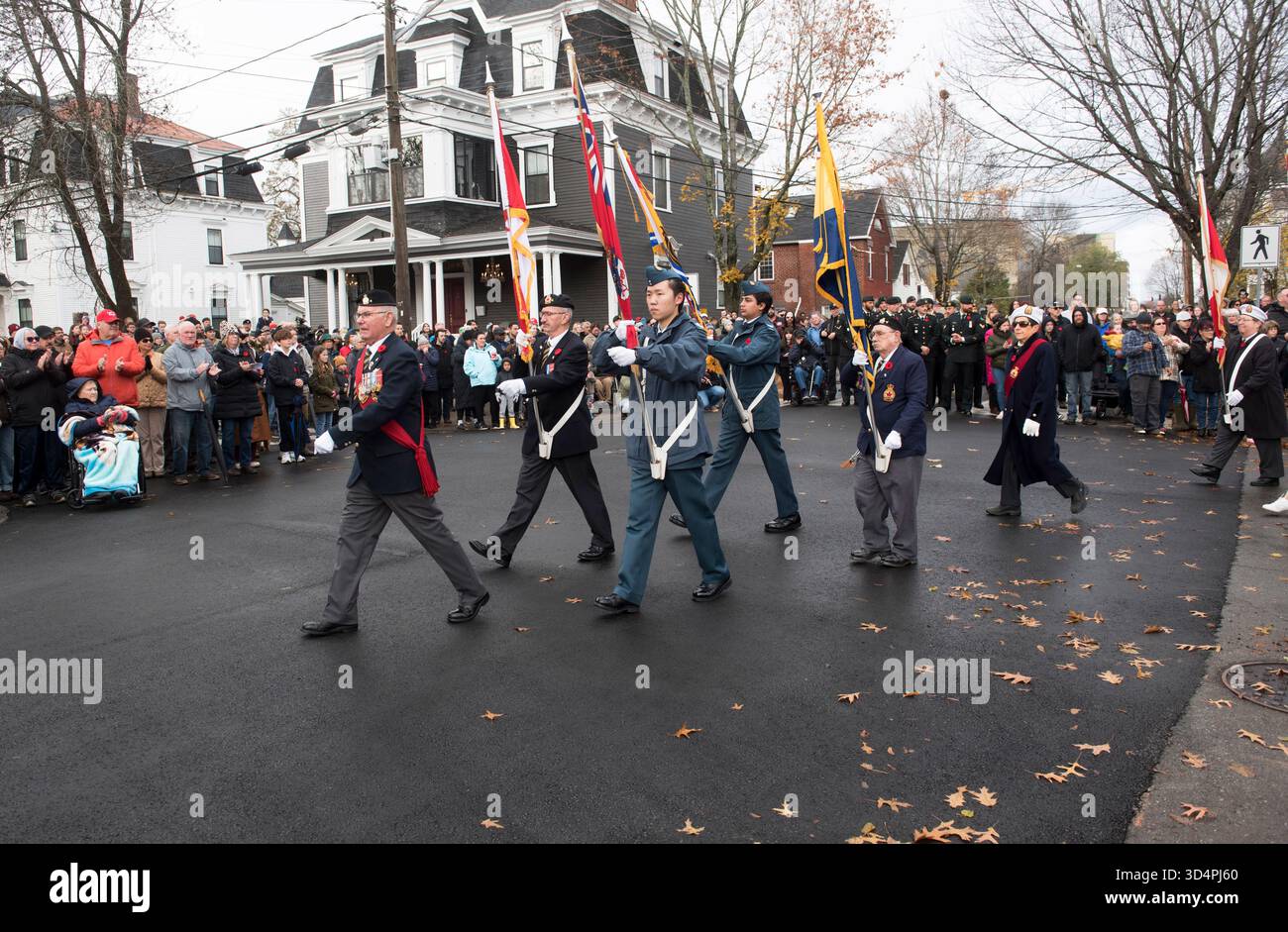 The colour guard of the Fredericton Legion parade to the cenotaph as ...