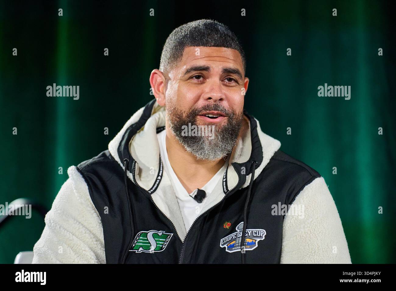 Saskatchewan Roughriders head coach Corey Mace speaks during a news ...