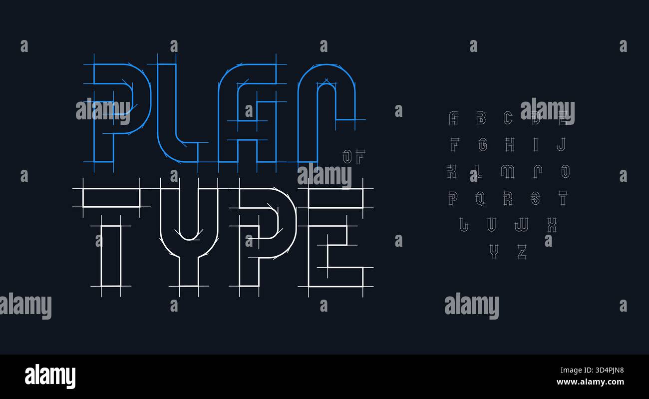 Architecture condensed bold font logo type alphabet blueprint architect ...