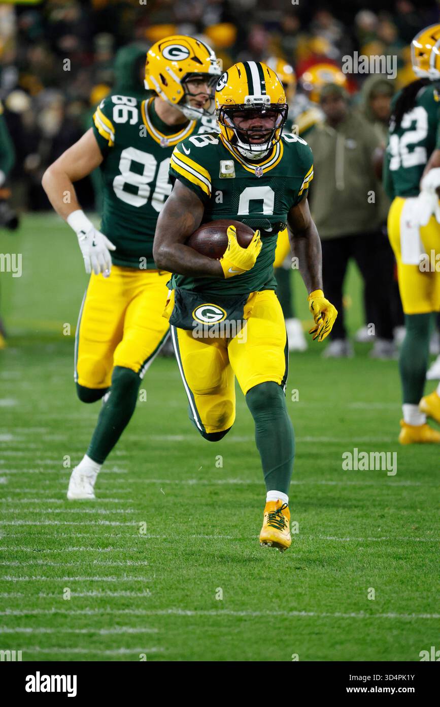 Green Bay Packers running back Josh Jacobs (8) before an NFL football ...