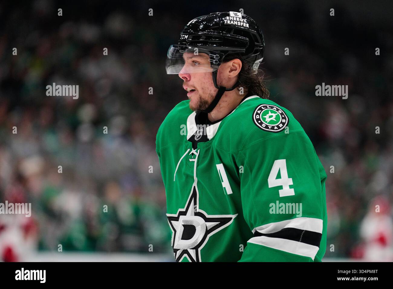 Dallas Stars defenseman Miro Heiskanen prepares for a face-off during ...