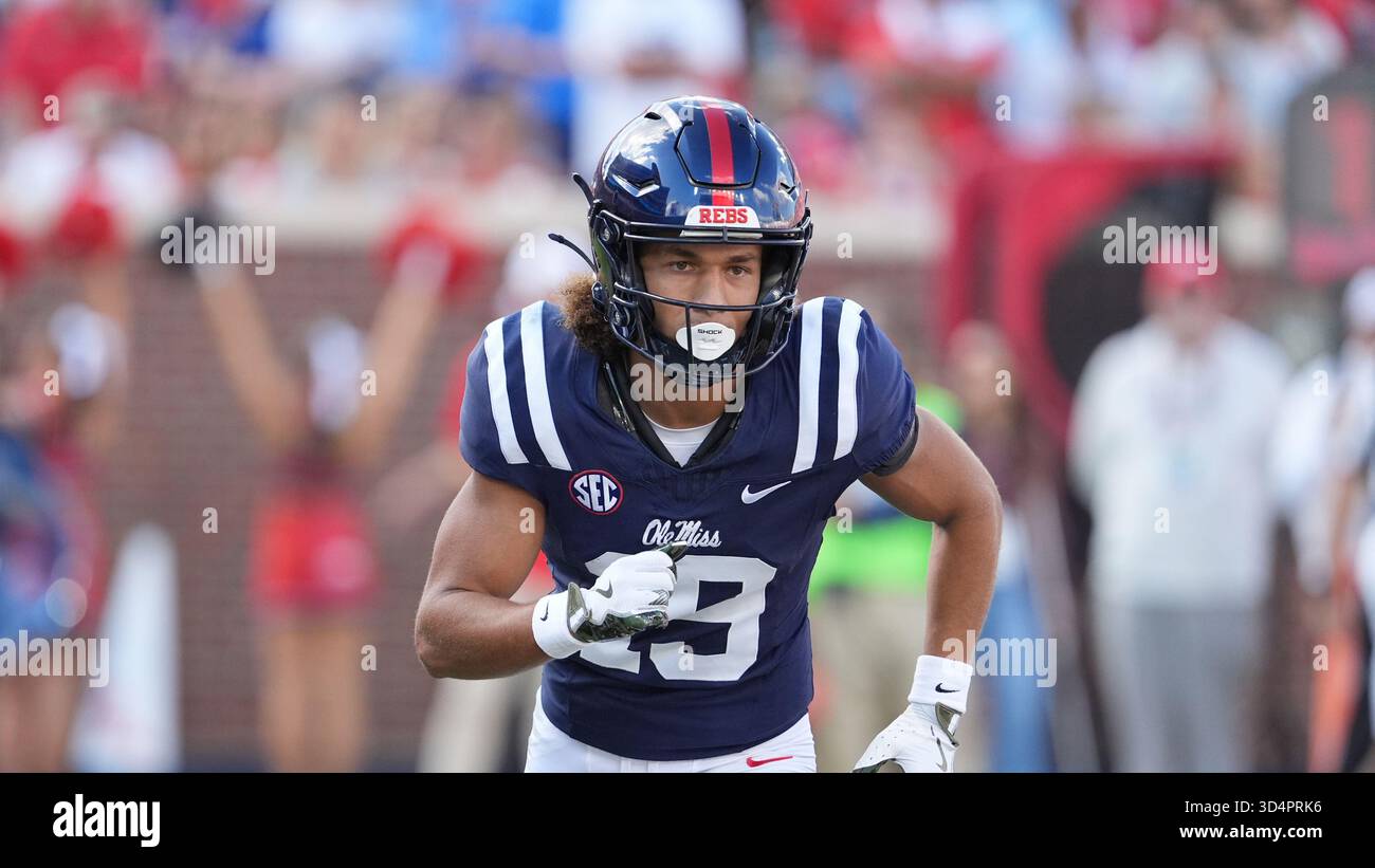 Mississippi wide receiver Cayden Lee (19) runs a pass pattern during an ...