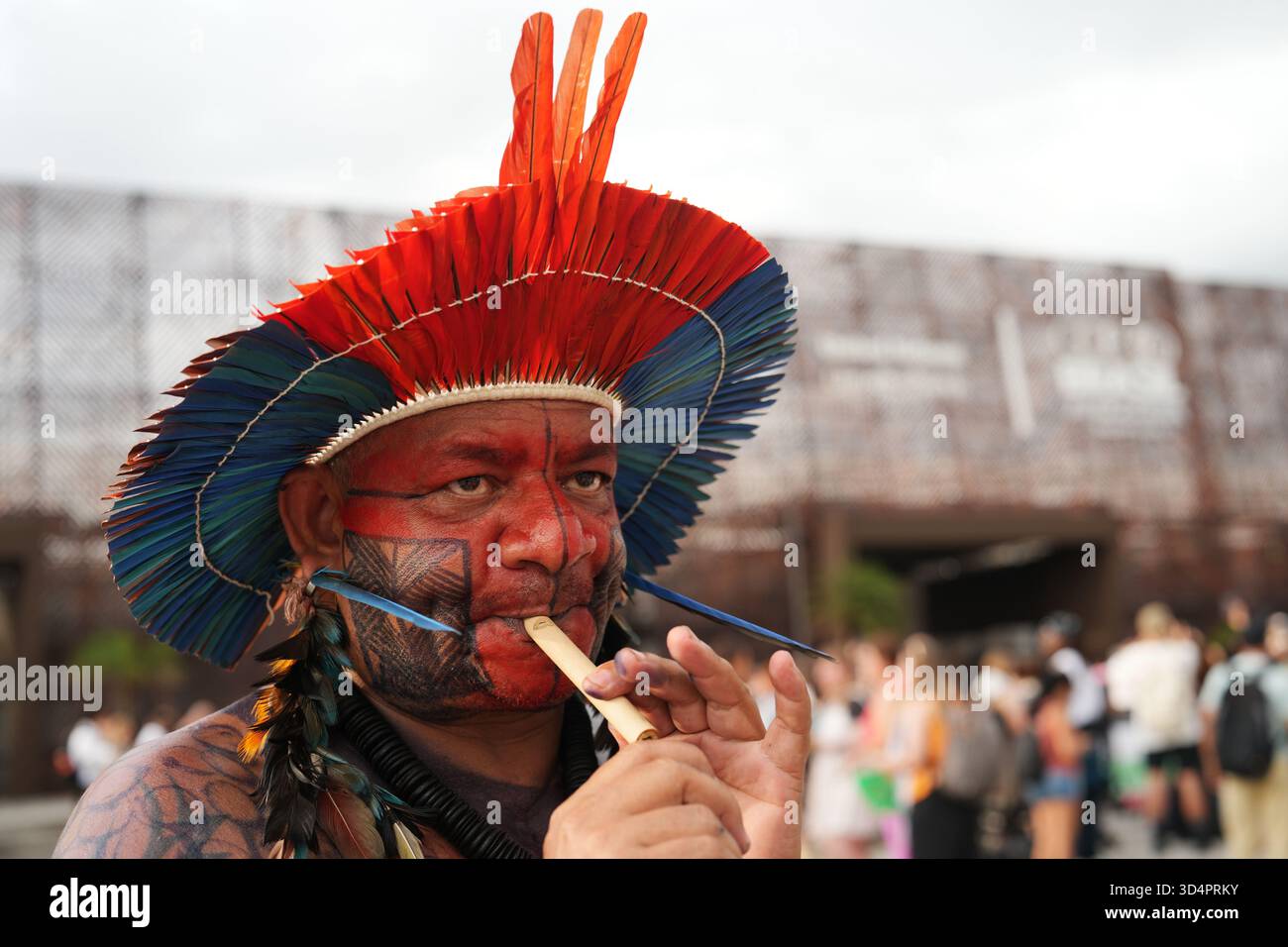 Garapira Pataxo, from the Pataxo Indigenous community, plays an ...