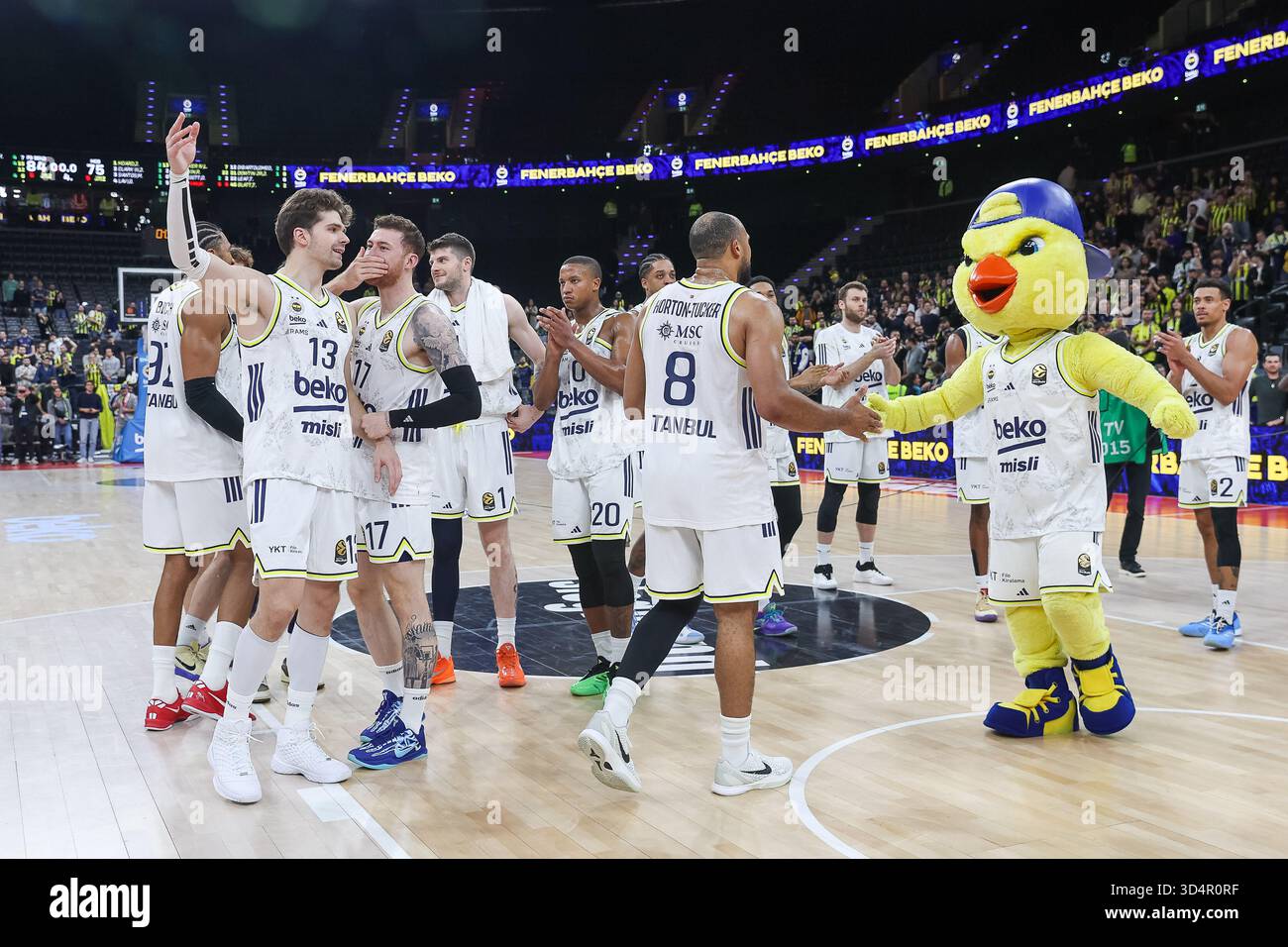 The Fenerbahce Istanbul team celebrates the victory, with mascot, GER ...