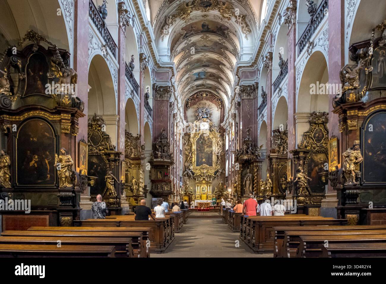 Interior view of the Basilica of St. James the Greater in Prague, Czech ...