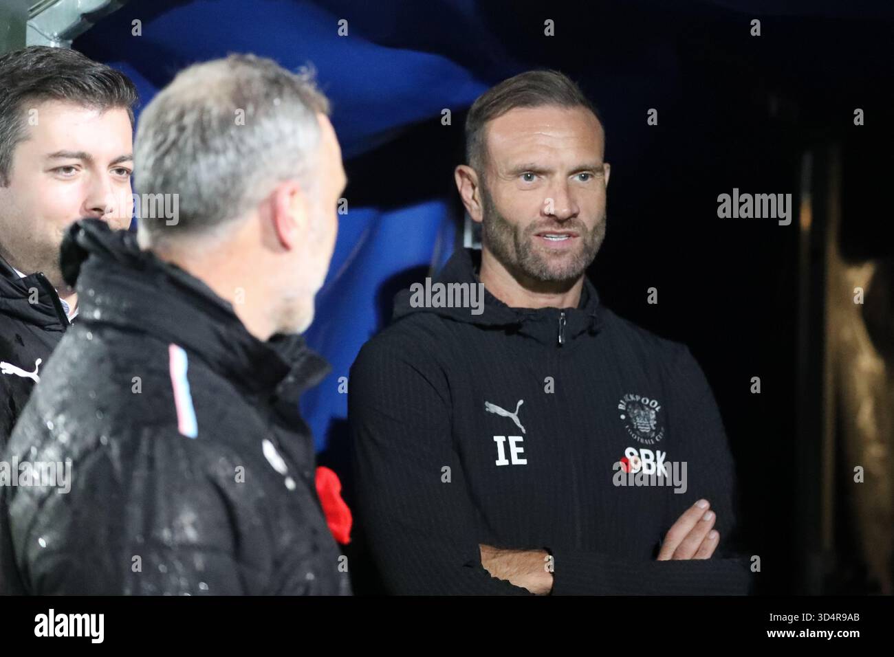 Birkenhead, UK, 11th November, 2025. Blackpool Manager Ian Evatt ...