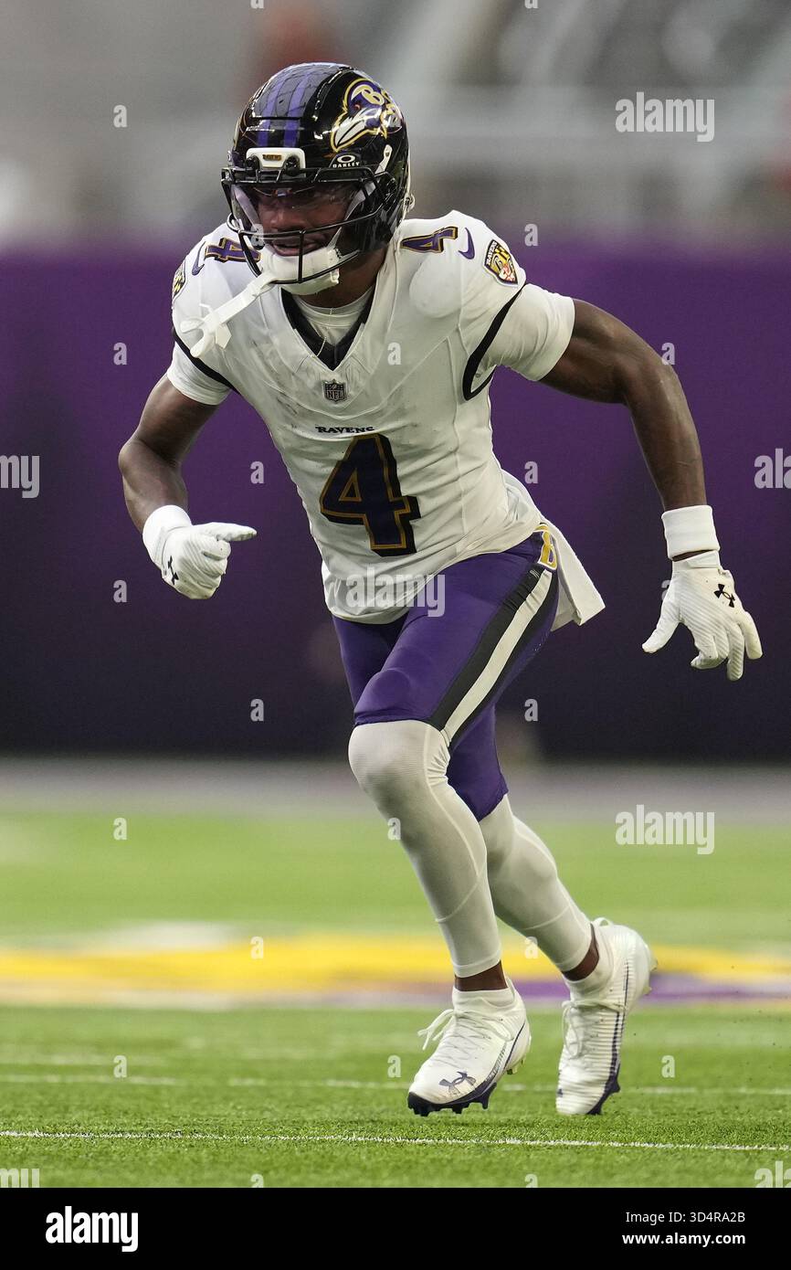 Baltimore Ravens wide receiver Zay Flowers (4) runs during the second ...