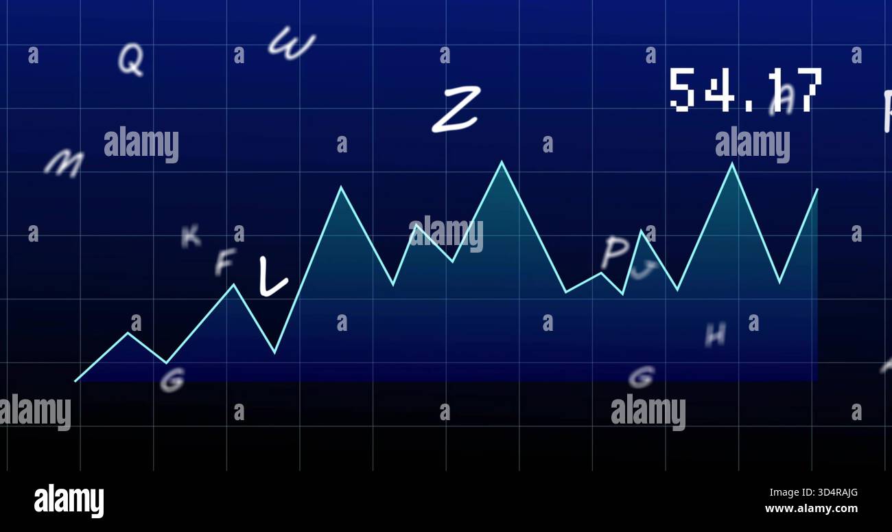 Displaying jagged light-cyan line chart on digital display, showing ...