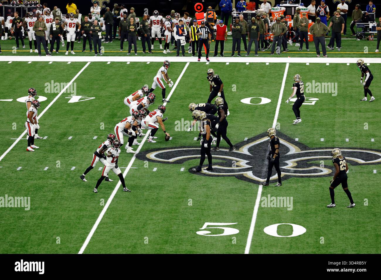 An elevated aerial view during an NFL football game between the New ...