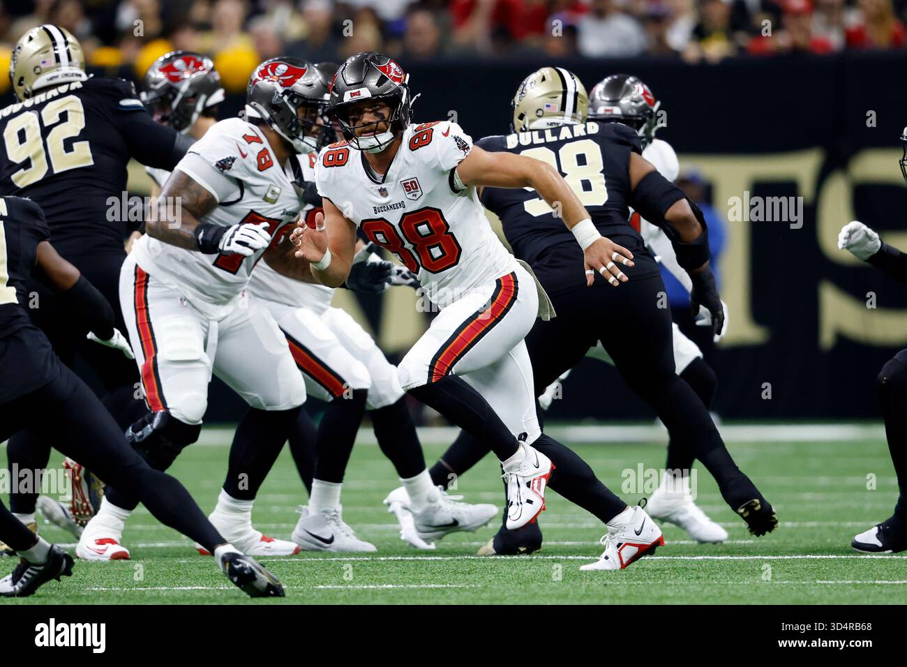 Tampa Bay Buccaneers tight end Cade Otton (88) runs a route during an ...
