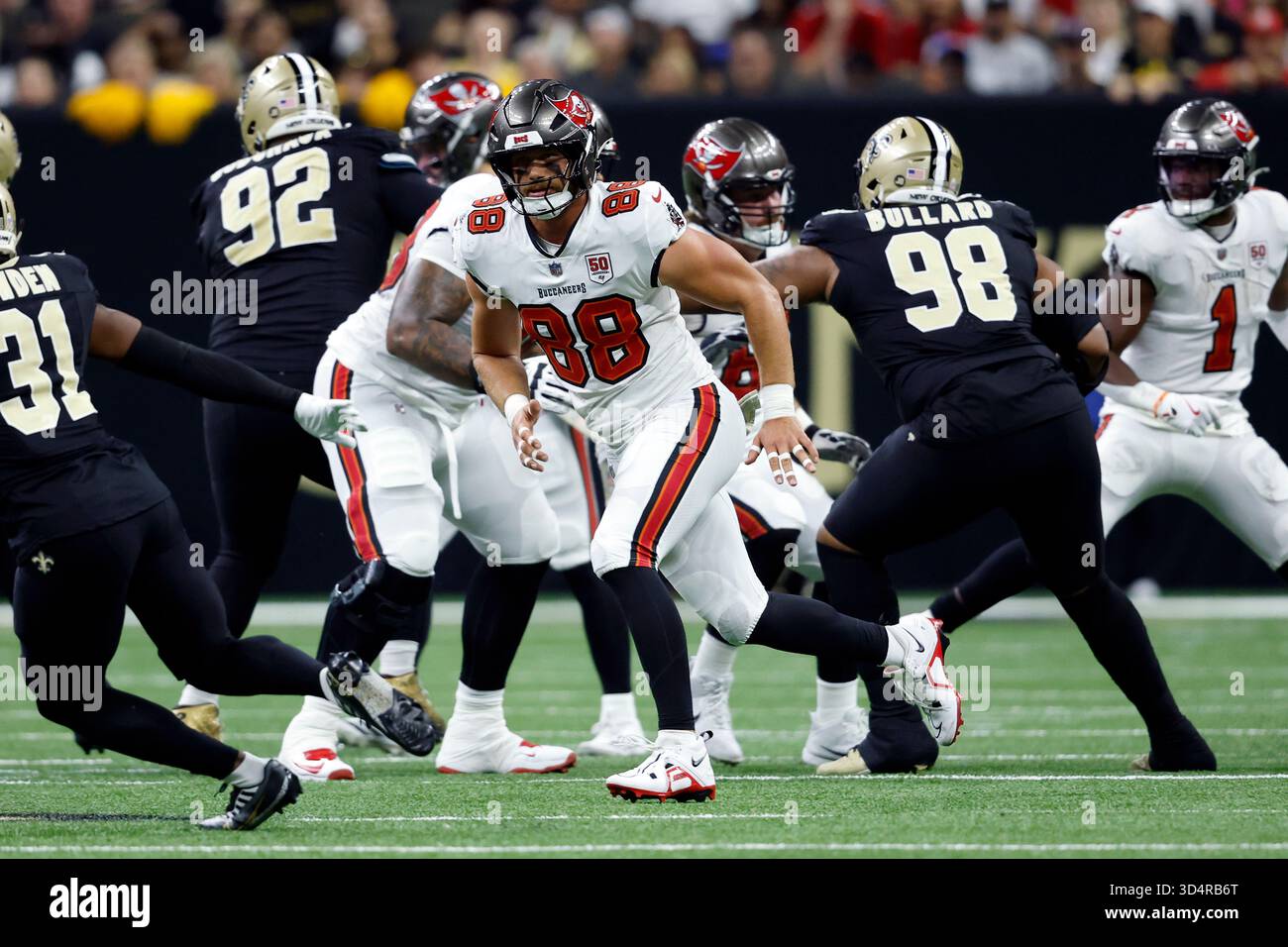 Tampa Bay Buccaneers tight end Cade Otton (88) runs a route during an ...